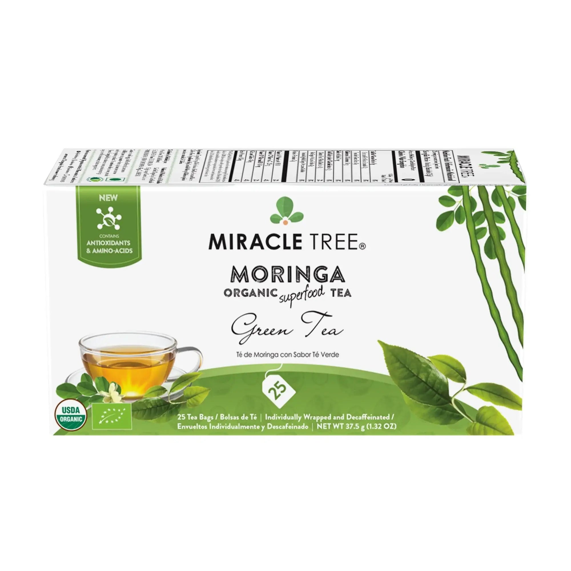 Green Tea Moringa Tea - Organic Lightly Caffeinated Herbal Tea ...